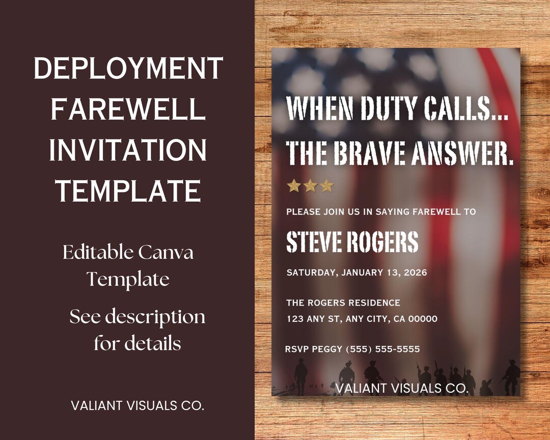 Editable Military Sendoff Farewell Party Invitation | Deployment ...