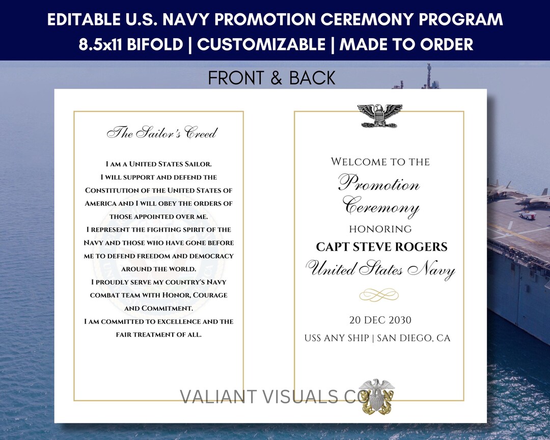 Custom U.S. Navy Promotion Ceremony Bifold Program | Personalized Navy ...