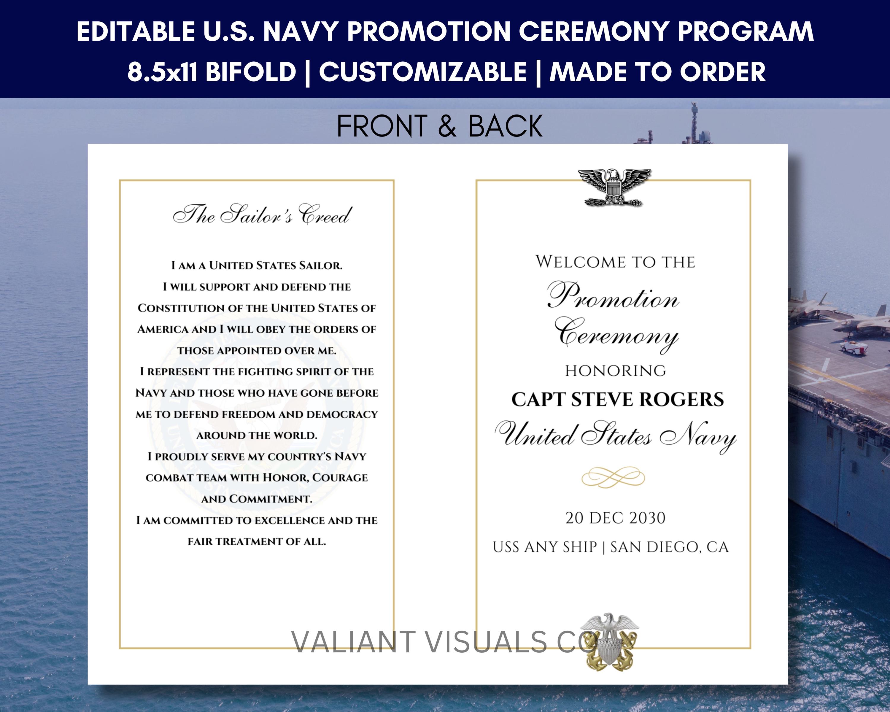 Custom U.S. Navy Promotion Ceremony Bifold Program | Personalized Navy ...