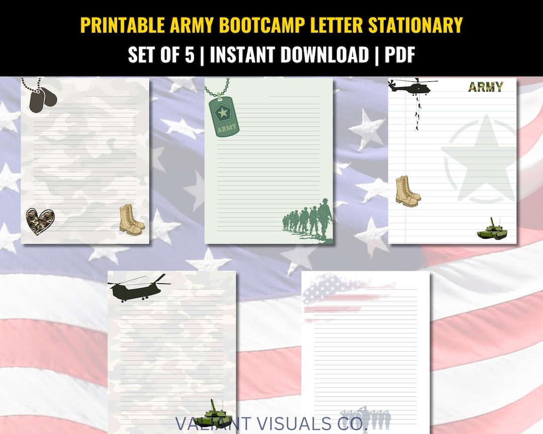 U.S. Army Boot Camp Letter Stationery Set | 5 Patriotic Designs ...