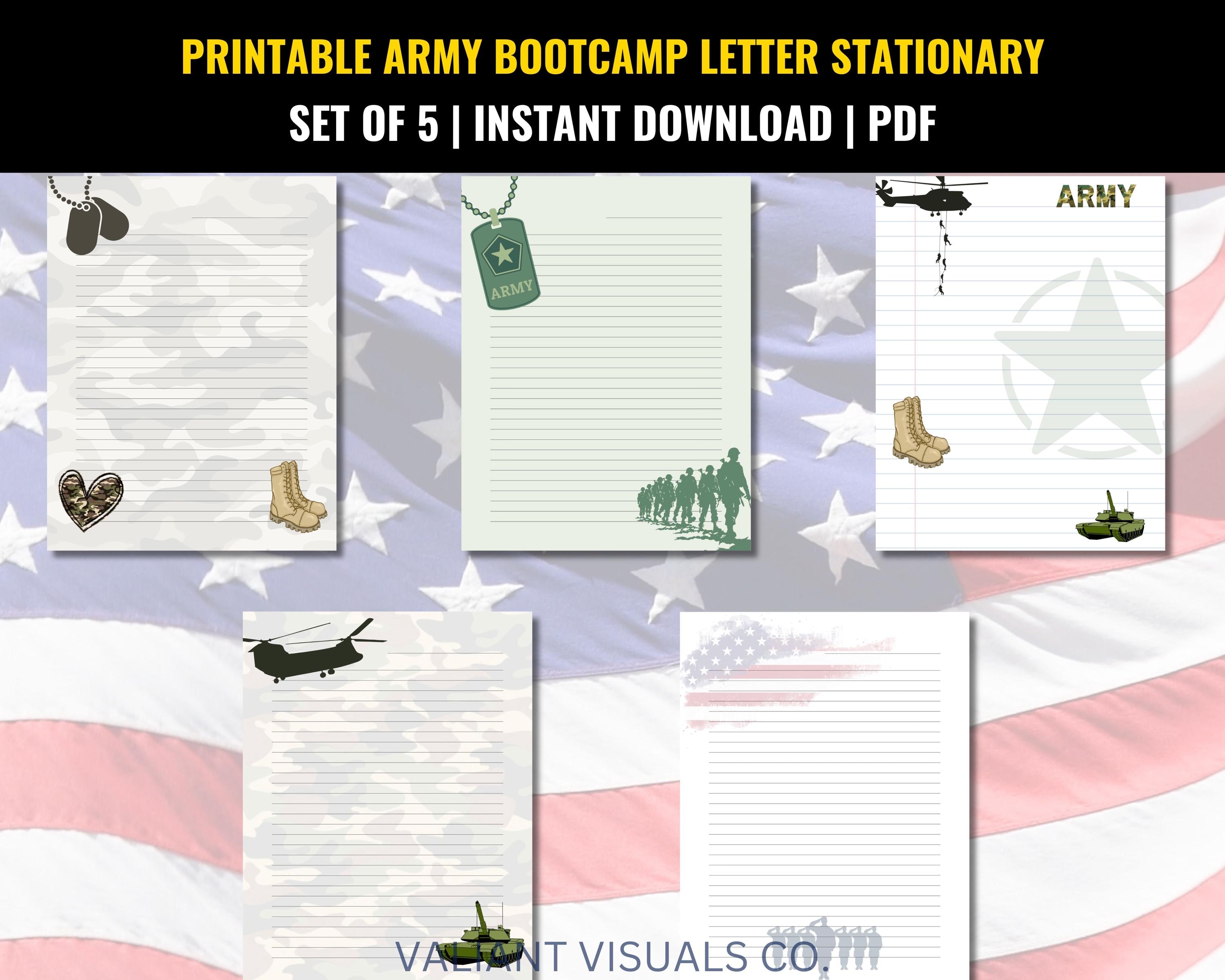 U.S. Army Boot Camp Letter Stationery Set | 5 Patriotic Designs ...