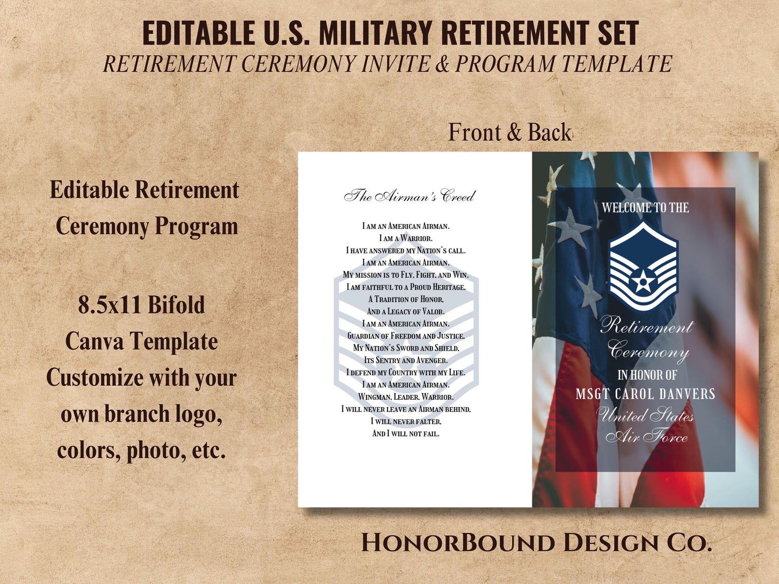 Editable Military Retirement Ceremony Canva Template Set | Customizable ...
