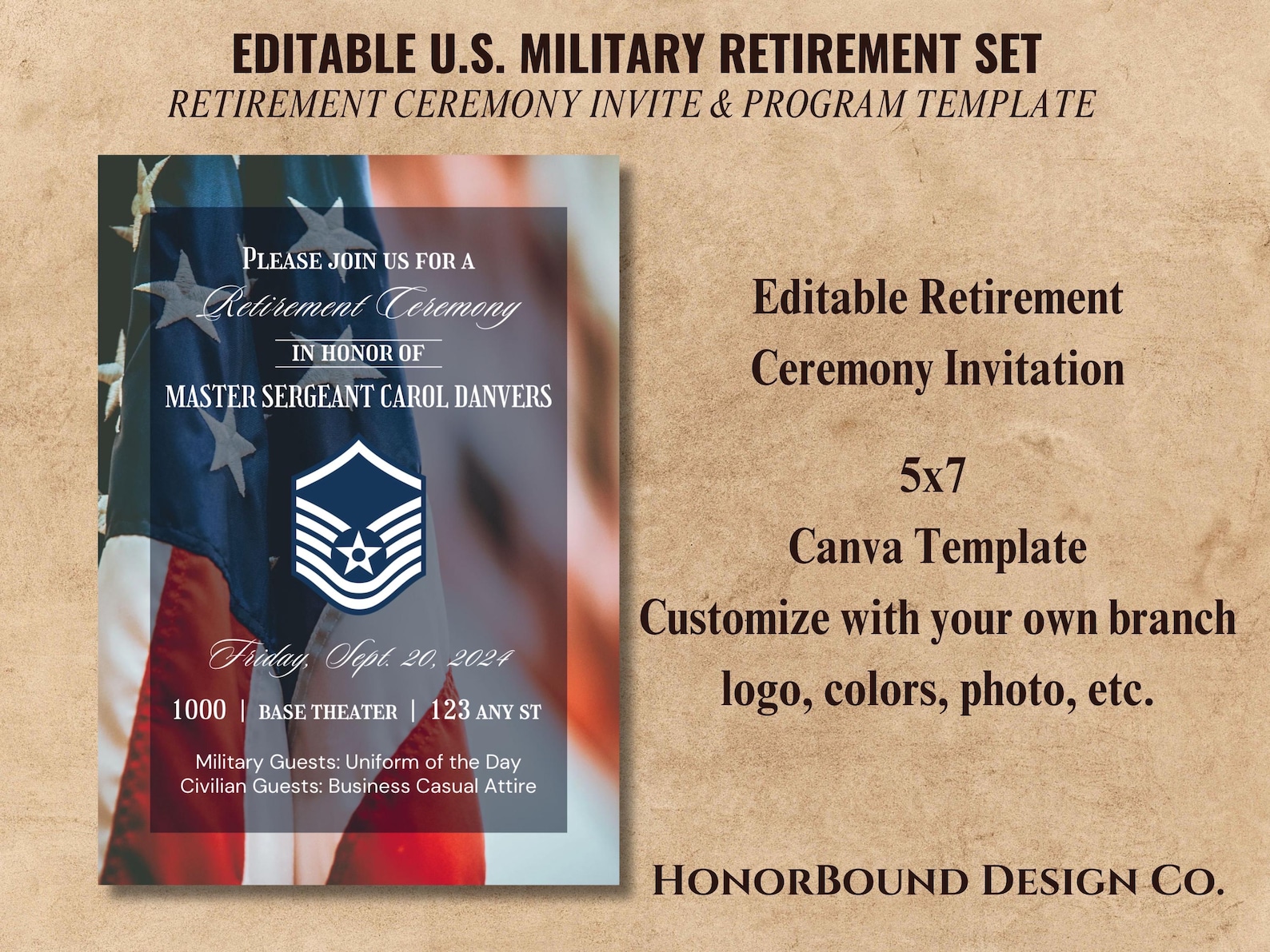 Editable Military Retirement Ceremony Canva Template Set | Customizable ...
