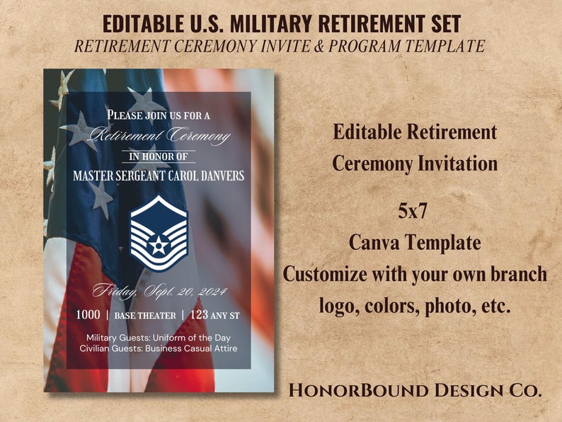 Editable Military Retirement Ceremony Canva Template Set | Customizable ...