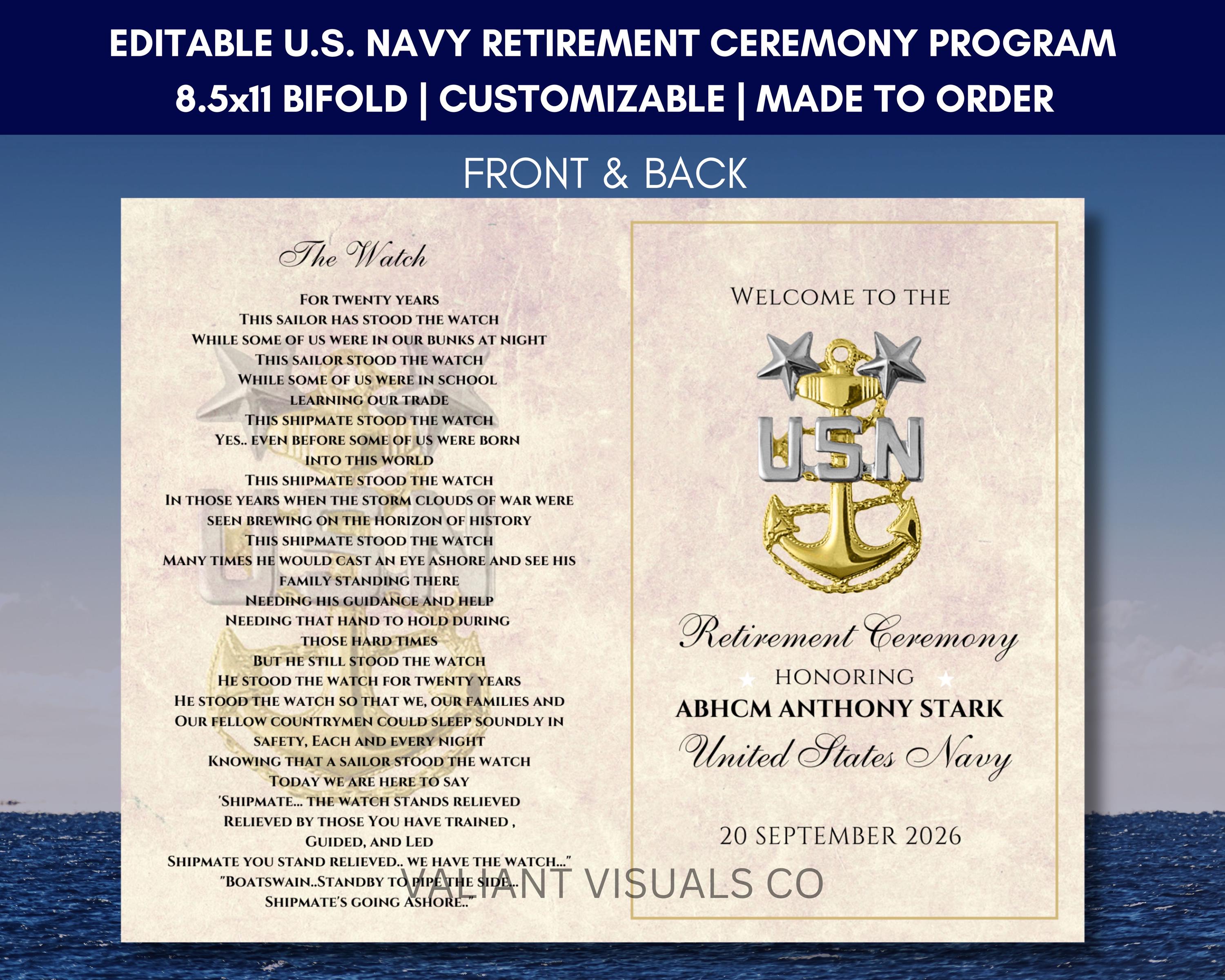 Custom U.S. Navy Retirement Ceremony Program | Personalized Navy ...