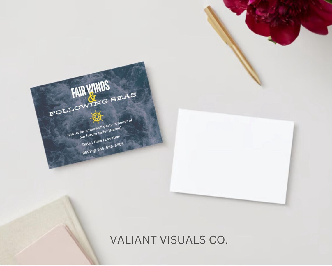 Editable U.S. Navy Farewell Invitation 5x7 Canva Template | Nautical ...