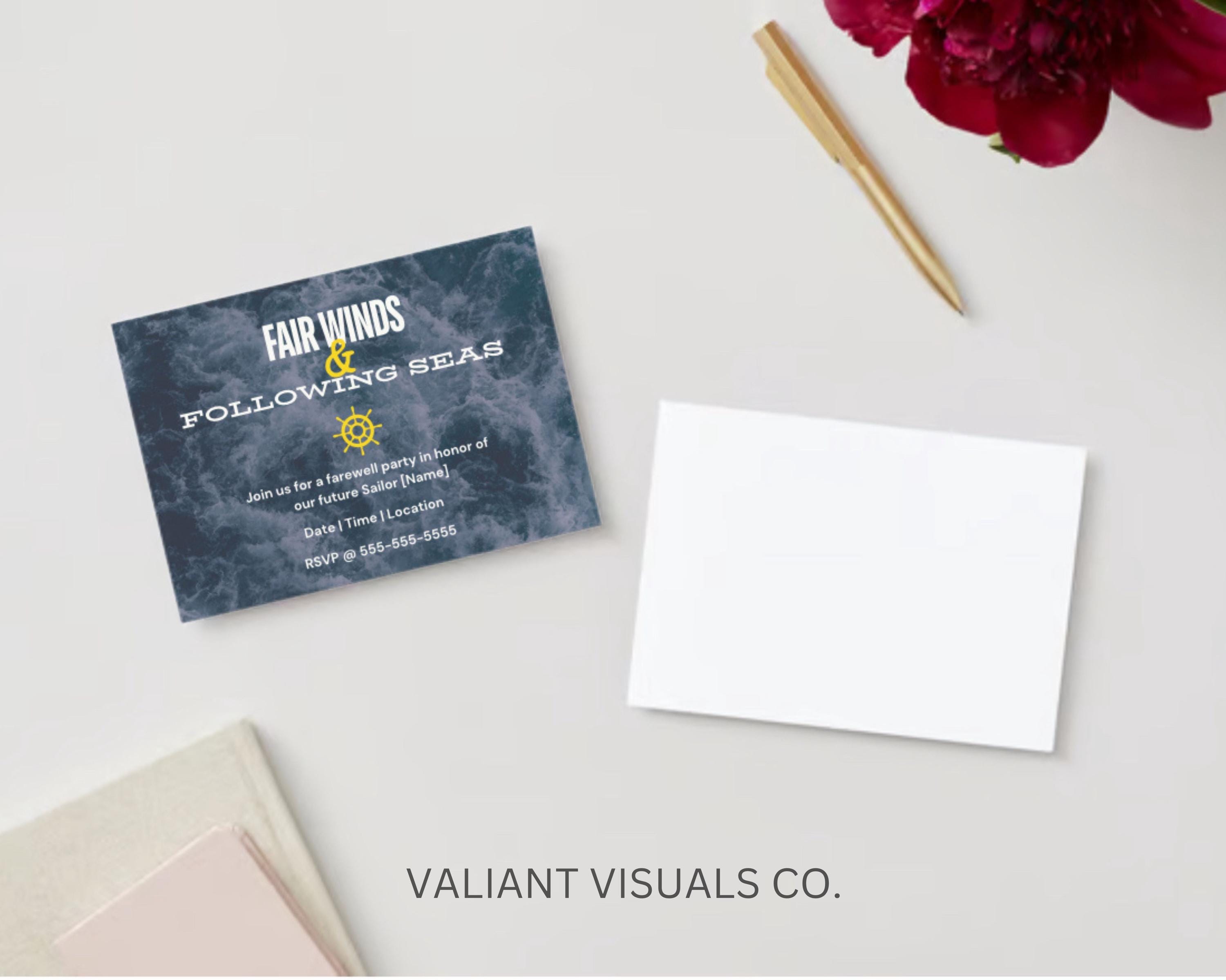 Editable U.S. Navy Farewell Invitation 5x7 Canva Template | Nautical ...