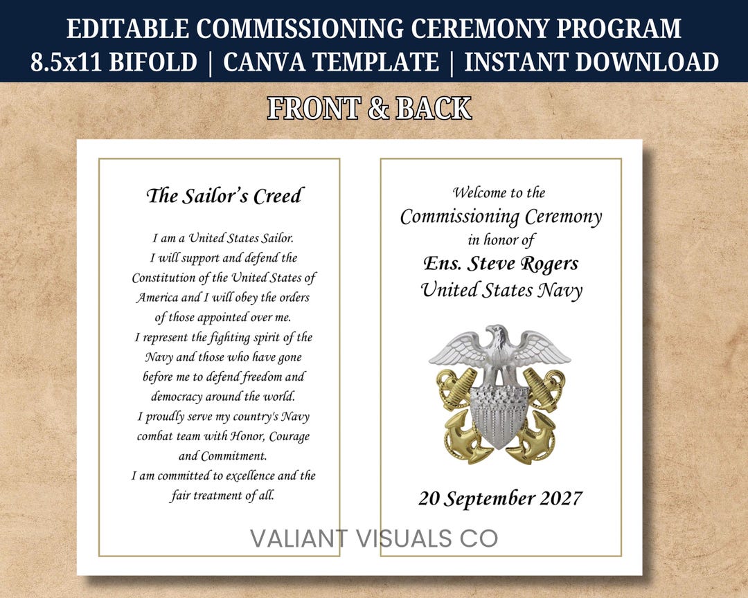 Editable U.S. Navy Commissioning Ceremony Invitation Canva Template ...