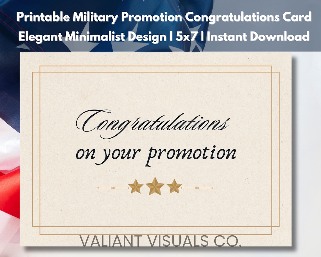 Printable 5x7 Military Promotion Congratulations Card | Instant ...