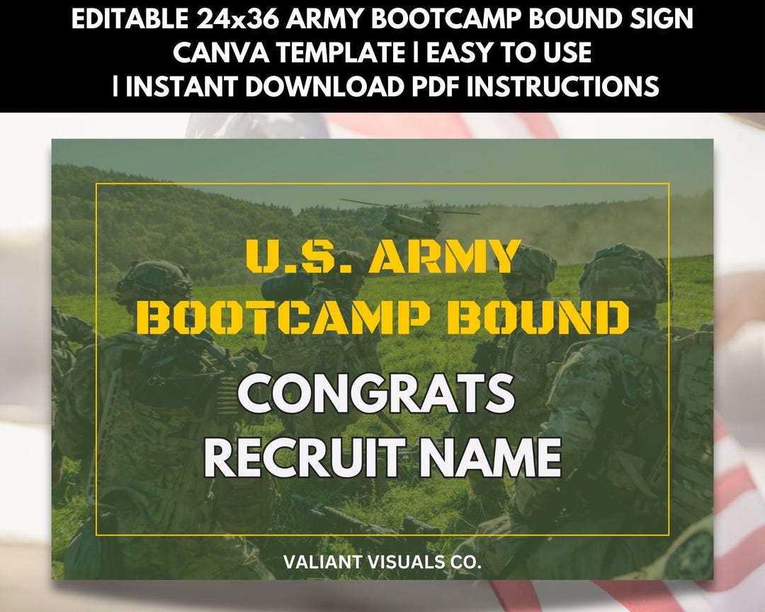 Editable U.S. Army Bootcamp Bound Yard Sign Canva Template | 24x36 ...
