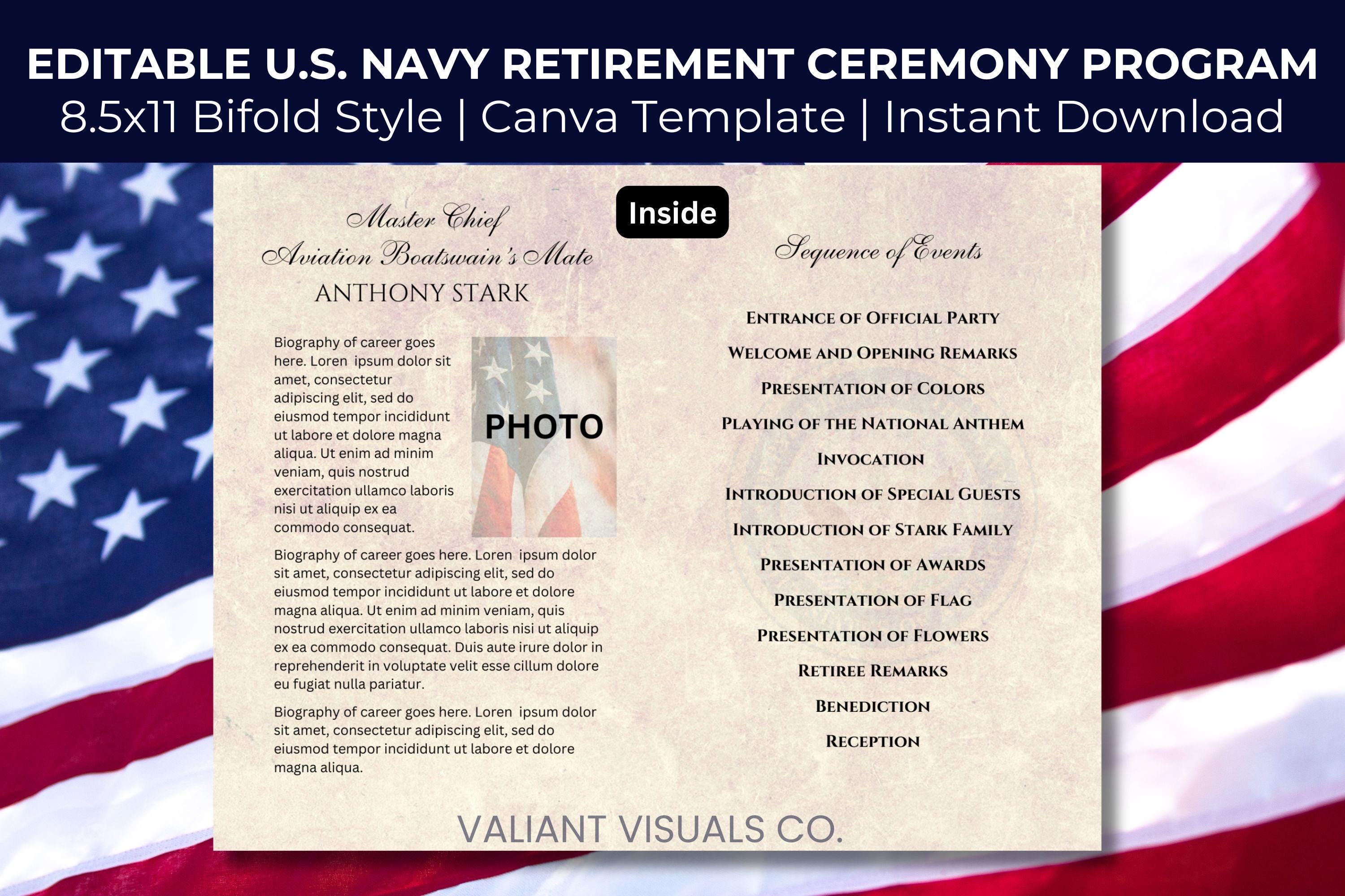 US Navy Retirement Ceremony Program Template | Editable 8.5x11 Bifold ...