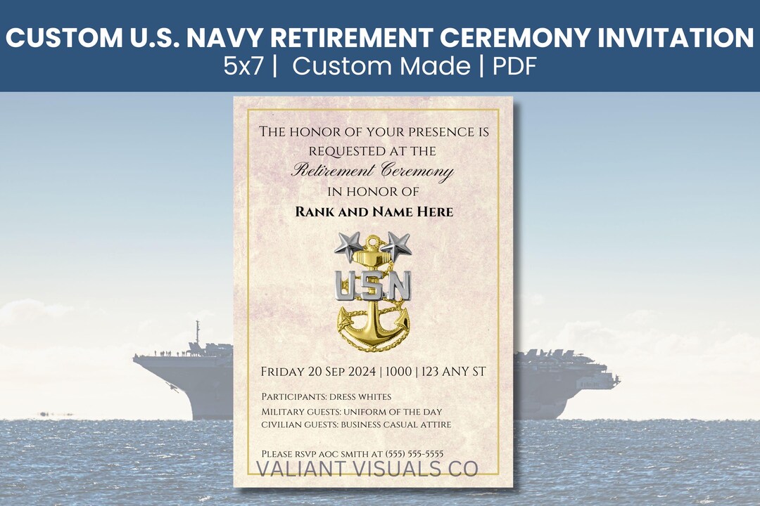 Custom 5x7 Single-sided US Navy Retirement Ceremony Invitation | Navy ...