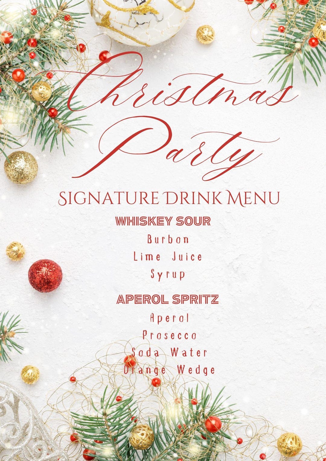 Christmas Party Signature Drink Menu - Etsy