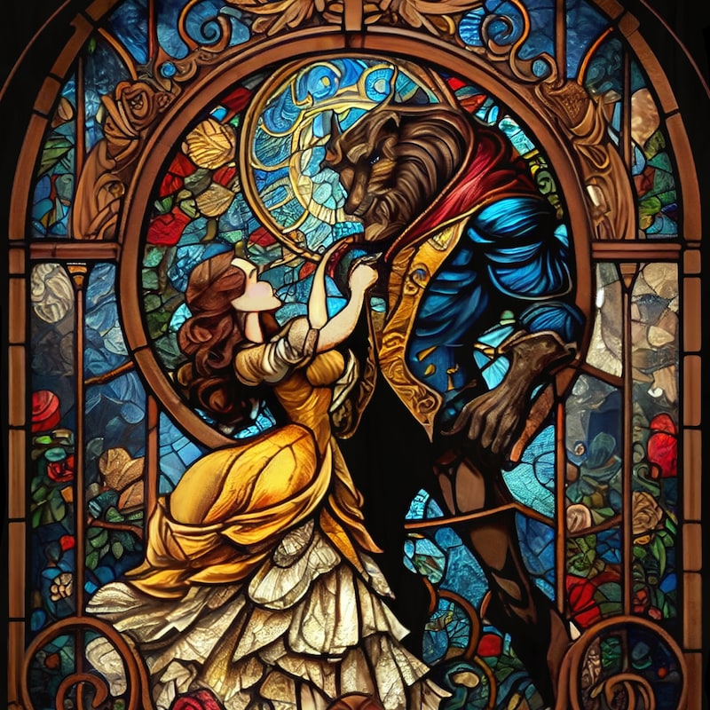 Beauty and the Beast Window Stained Glass - Etsy
