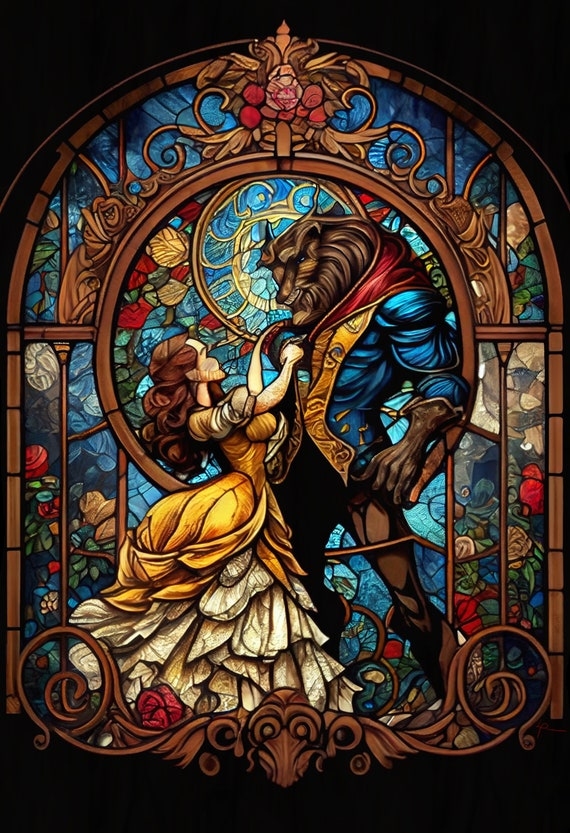 Beauty And The Beast Stained Glass Wallpaper