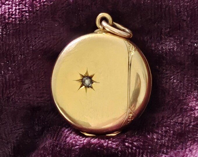 Art Nouveau Lone Star Celestial Locket Gold Round Lucky Star Stunning ...