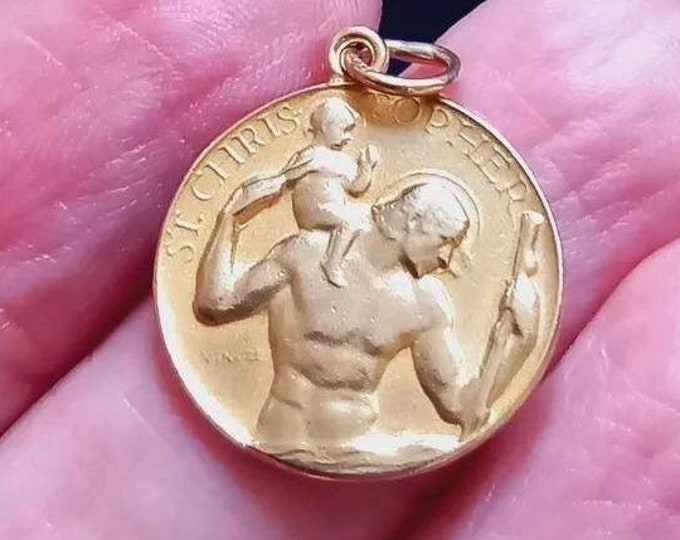 Rare Paul Vincze 9ct Gold St Christopher Medallion Pendant Charm ...