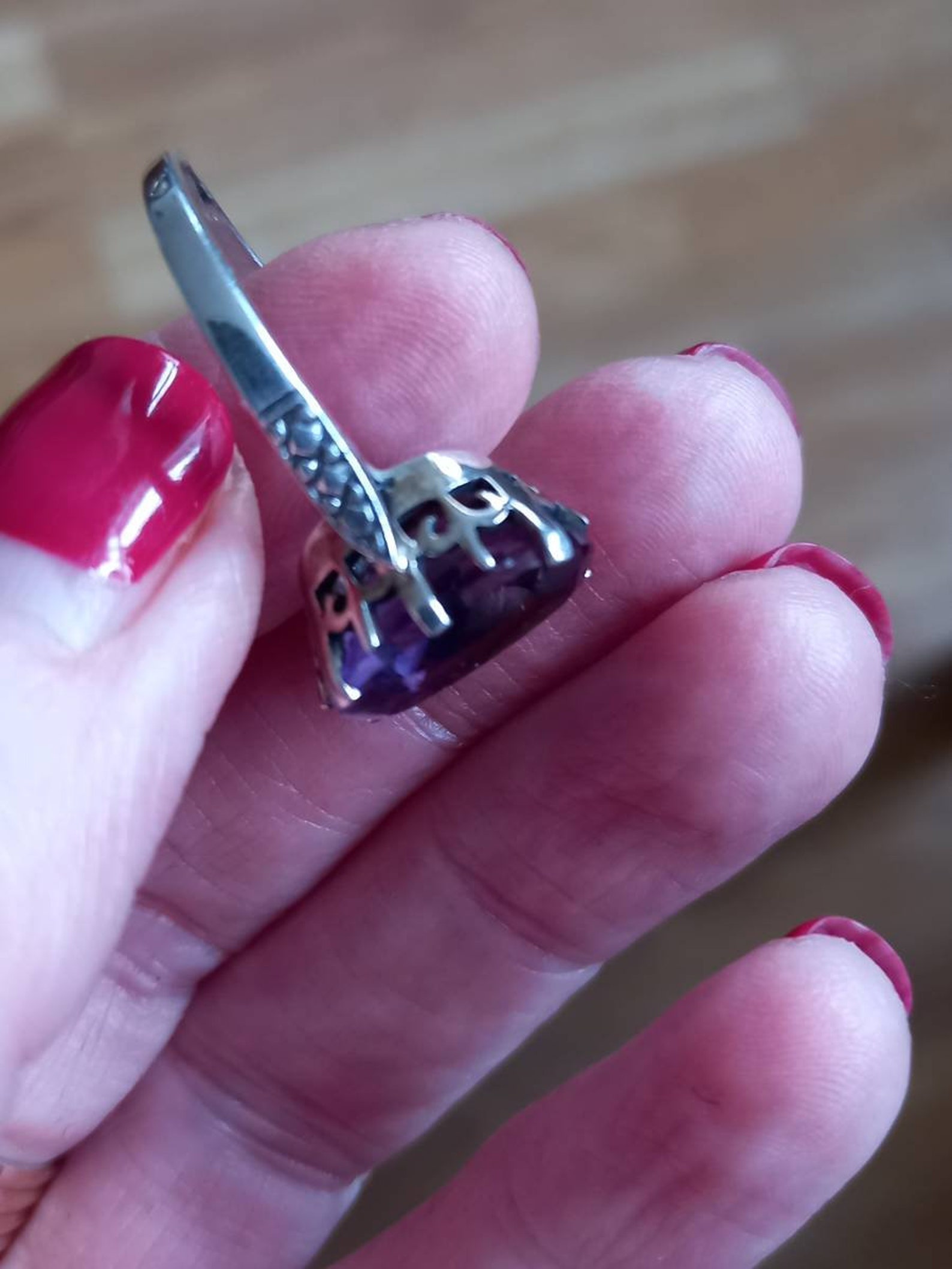 Vintage Large Amethyst Cocktail Ring Sterling Silver S 9 Large Size ...