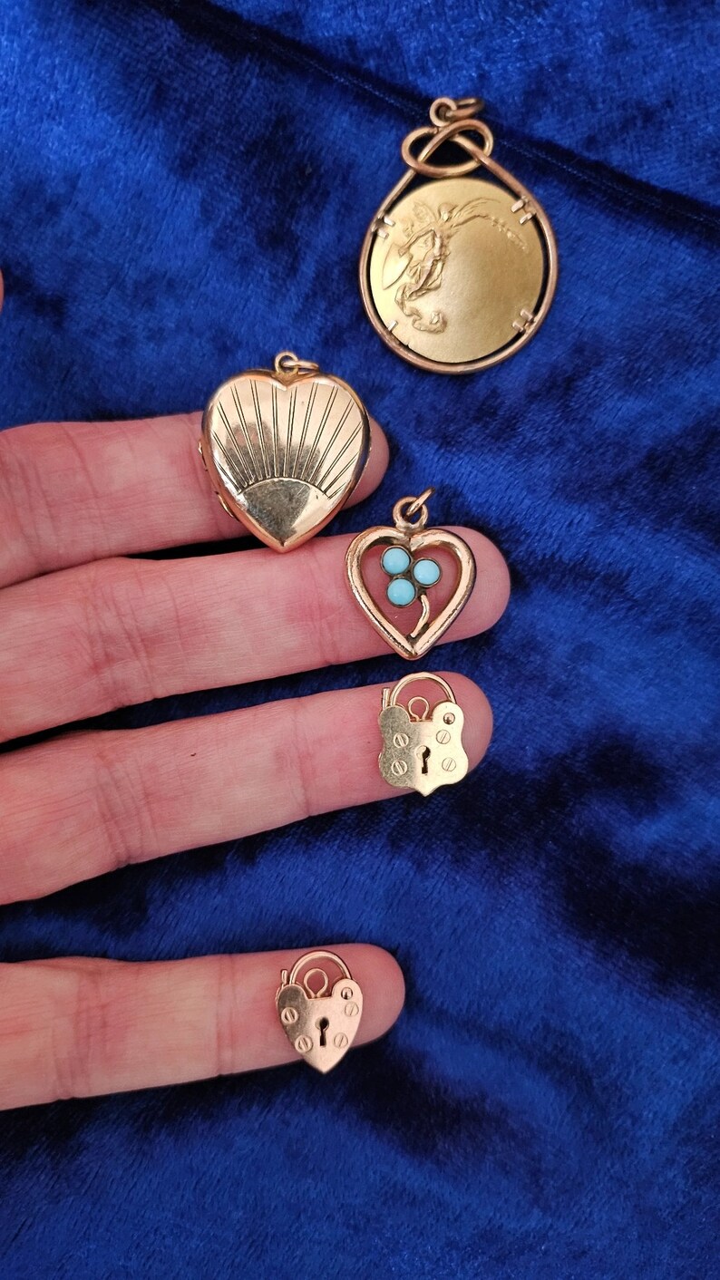 Rare Tiny Vintage 9ct Gold Padlock Charm Pendant Shield Key to My Heart ...