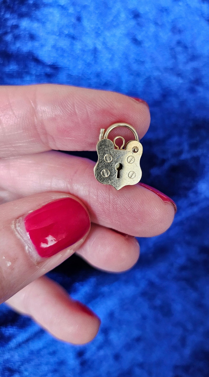 Rare Tiny Vintage 9ct Gold Padlock Charm Pendant Shield Key to My Heart ...