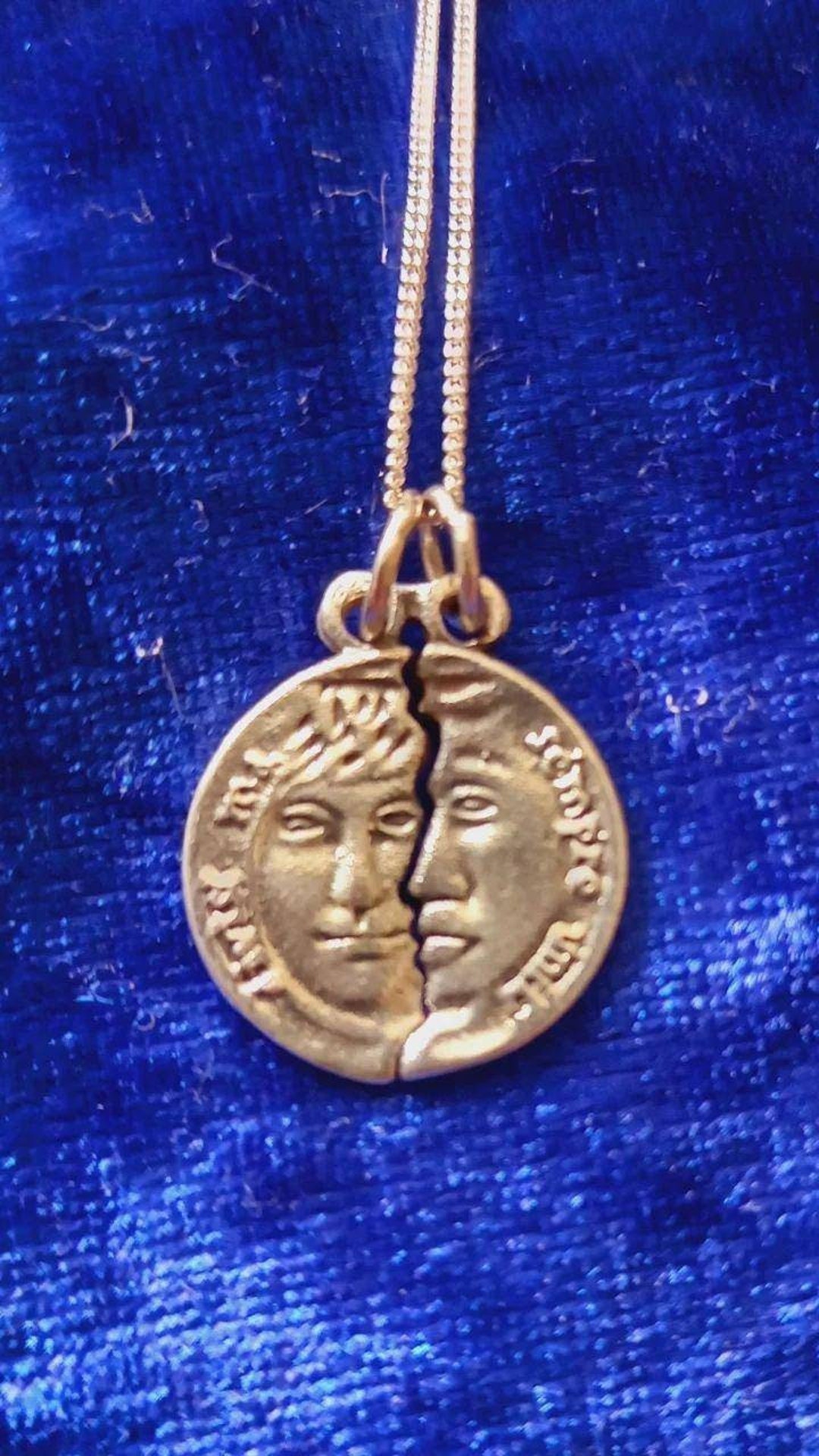 Rare Silver Medallion Coin Pendant Charm Lovers Split Crescent Faces ...