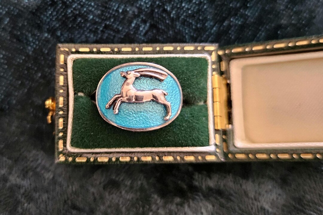 Rare Capricorn Ring Art Deco Ring Blue Enamel Zodiac Silver Turquoise K ...