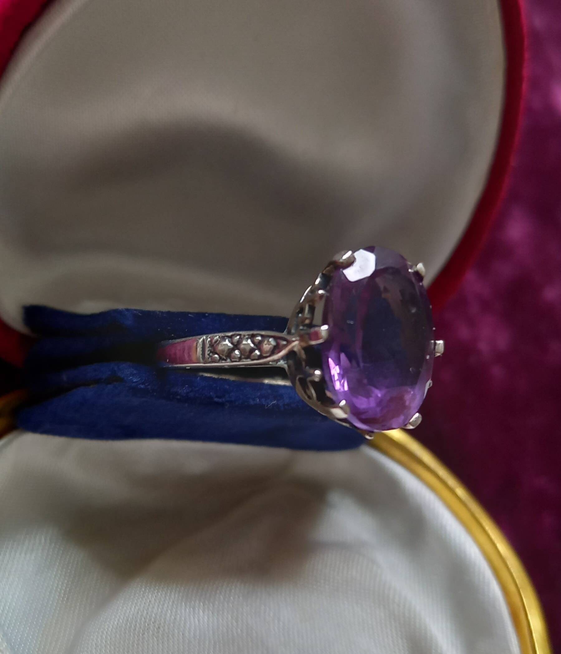 Vintage Large Amethyst Cocktail Ring Sterling Silver S 9 Large Size ...