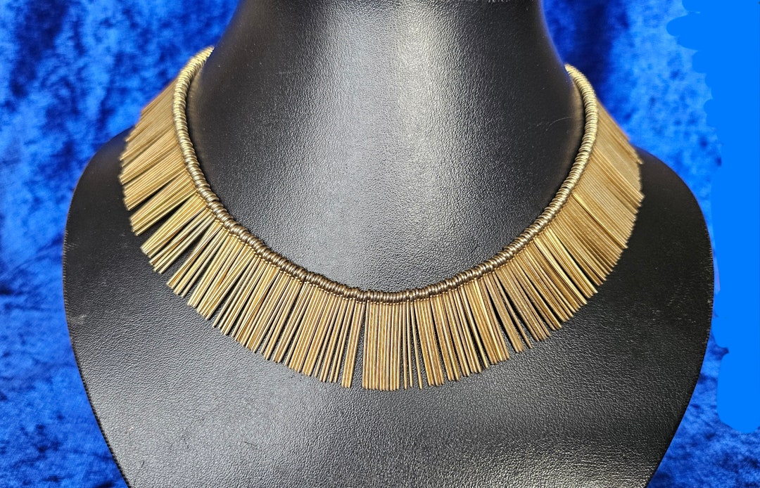 Amazing Vintage 70s Gold Cleopatra Necklace Fringe Collar Starburst ...