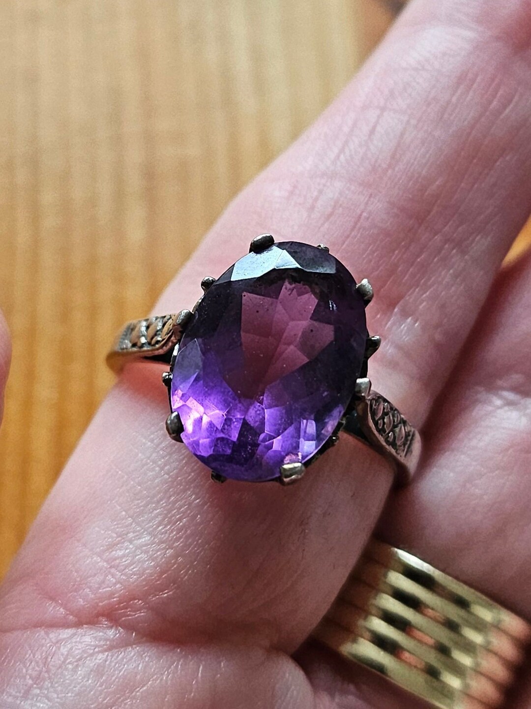 Vintage Large Amethyst Cocktail Ring Sterling Silver S 9 Large Size ...