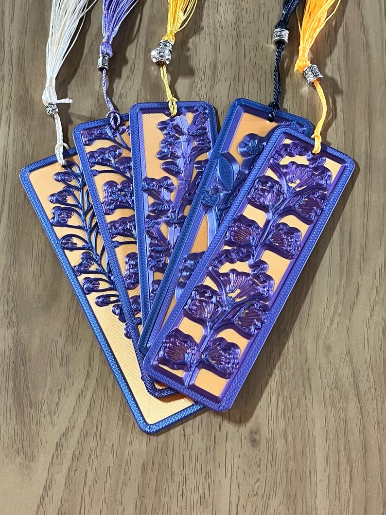 Purple on Gold 3D Printed Bookmarks - Set of Five - Etsy