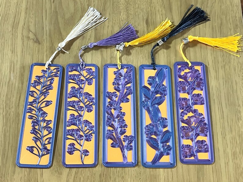 Purple on Gold 3D Printed Bookmarks - Set of Five - Etsy