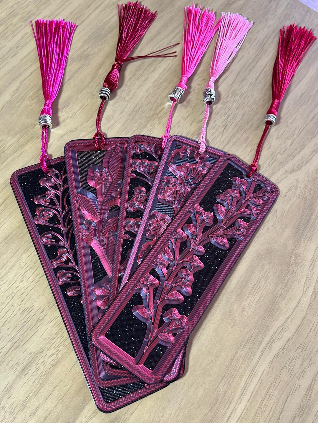 Red on Glitter Rainbow/black 3D Printed Bookmarks Set of Five - Etsy