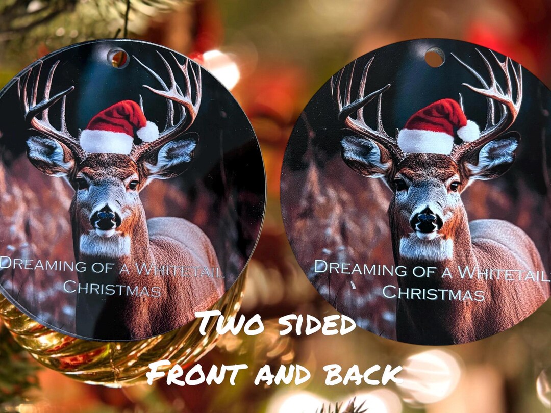 Whitetail Buck Santa Hat Christmas Deer Ornament Gift With Clear 1/4in ...
