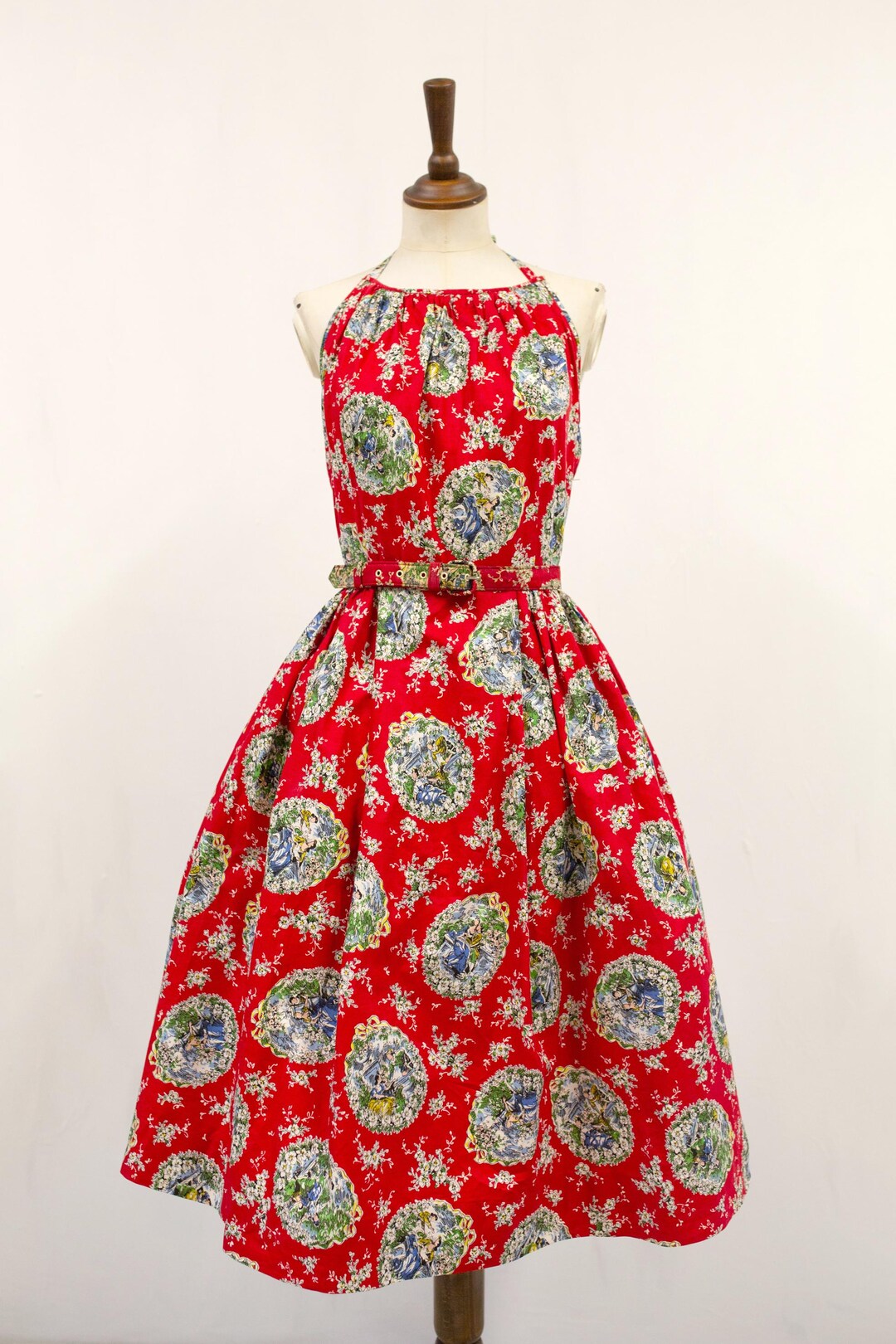 Original True Vintage 1950s Red Novelty Print Full Skirt Dress ...
