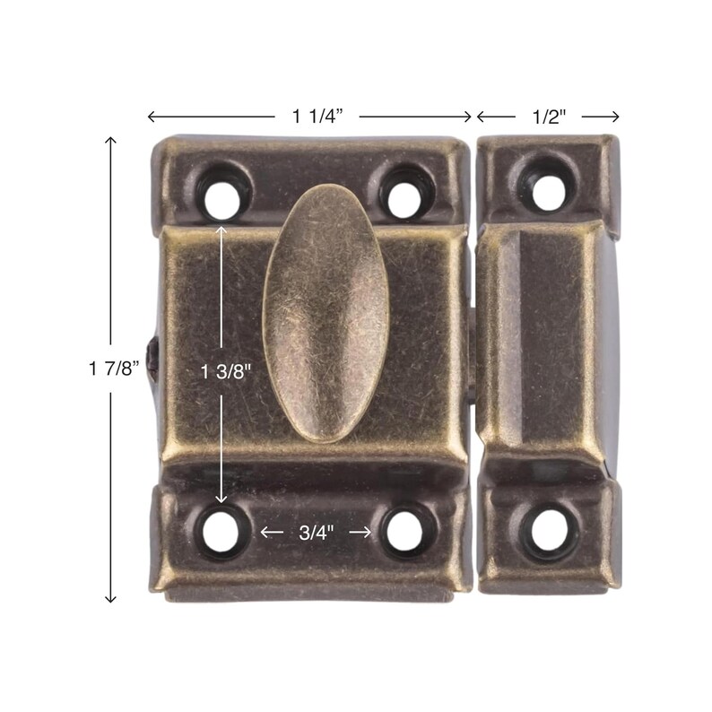 Small Stamped Antique Brass Cabinet Door Latch - 1 7/8" × 1 7/8 ...