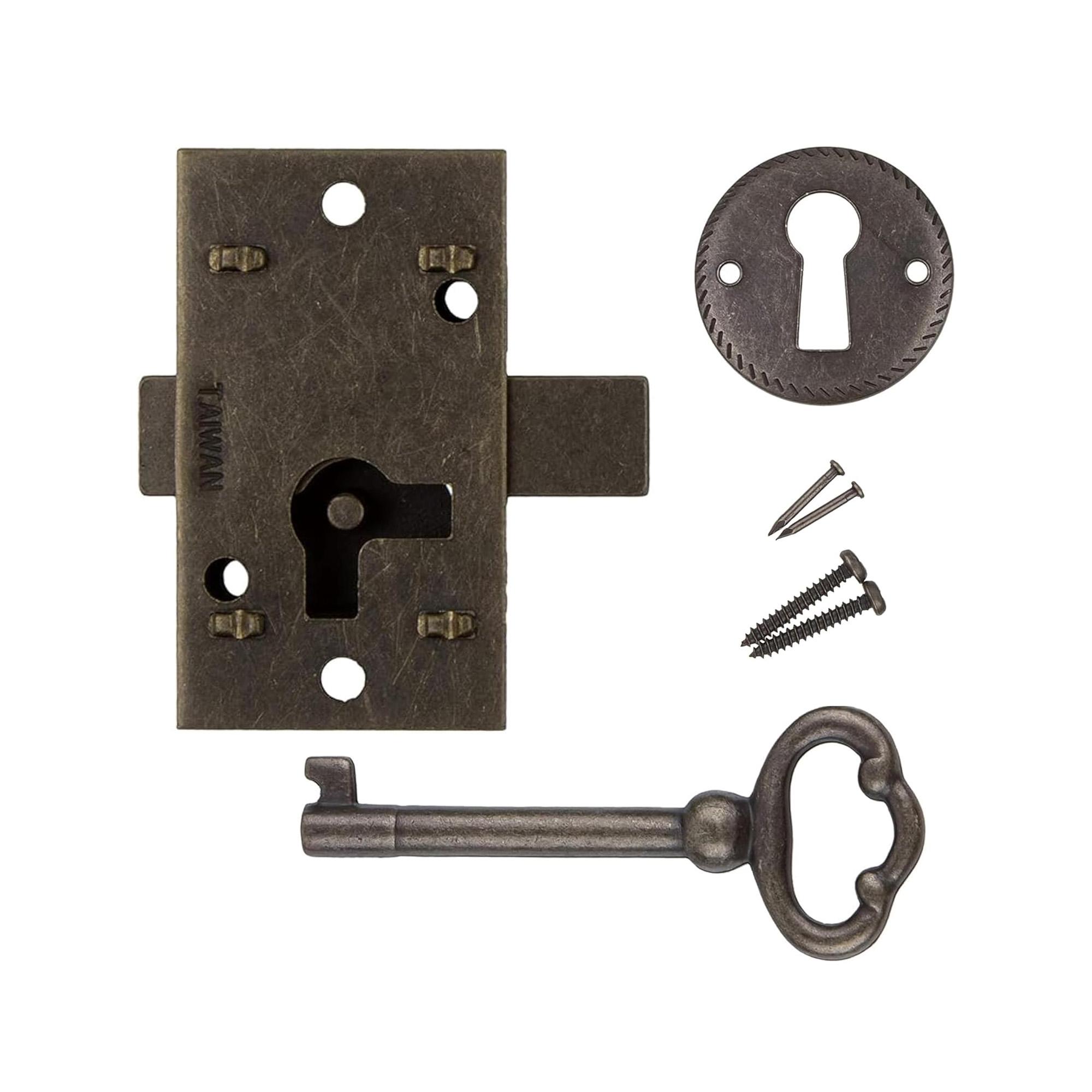 Small Antique Brass Flush Mount Cabinet Door Lock With Key 1 Wide X 1 3 ...