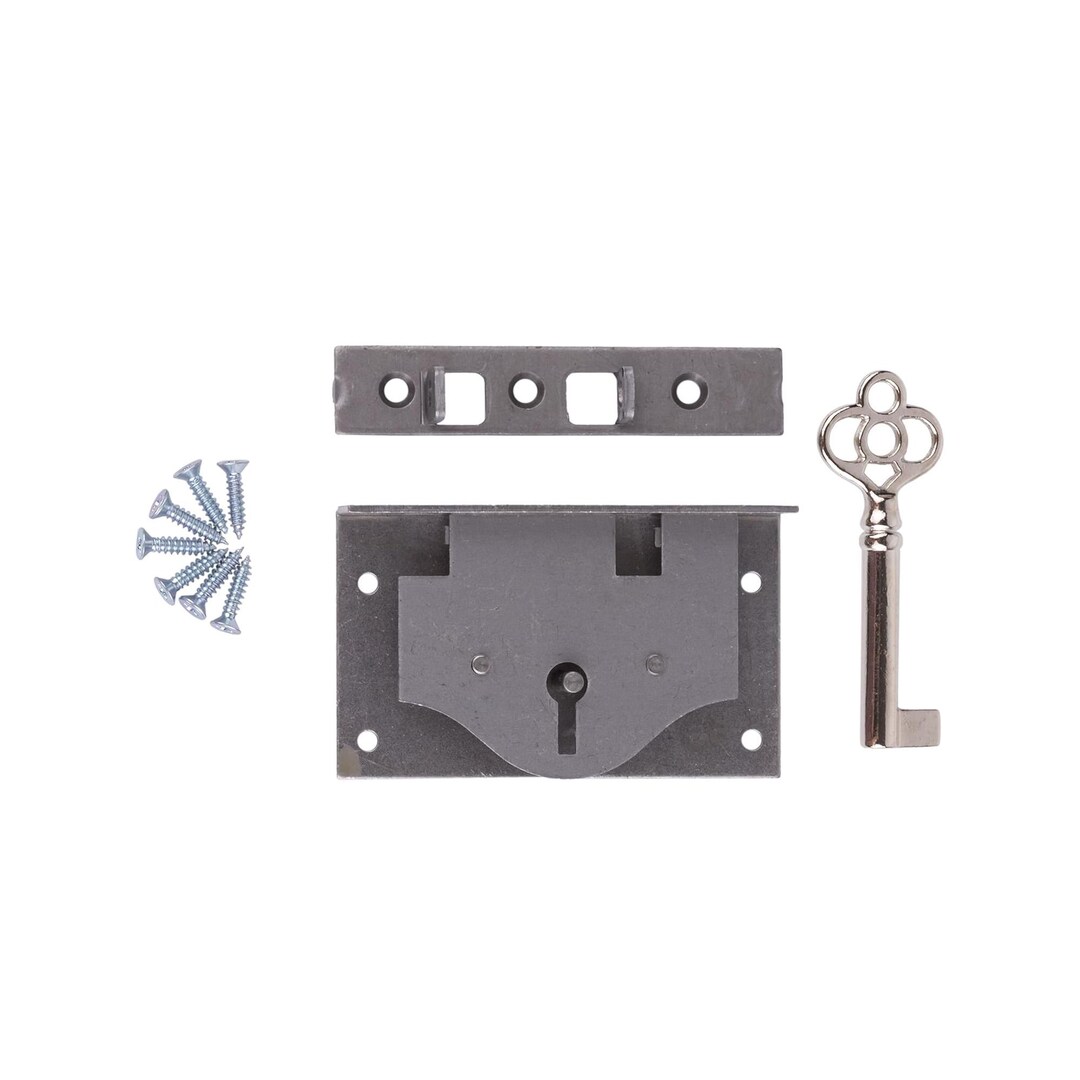 Small Half Mortise Steel Lock for Chest or Box Lid With Skeleton Key ...