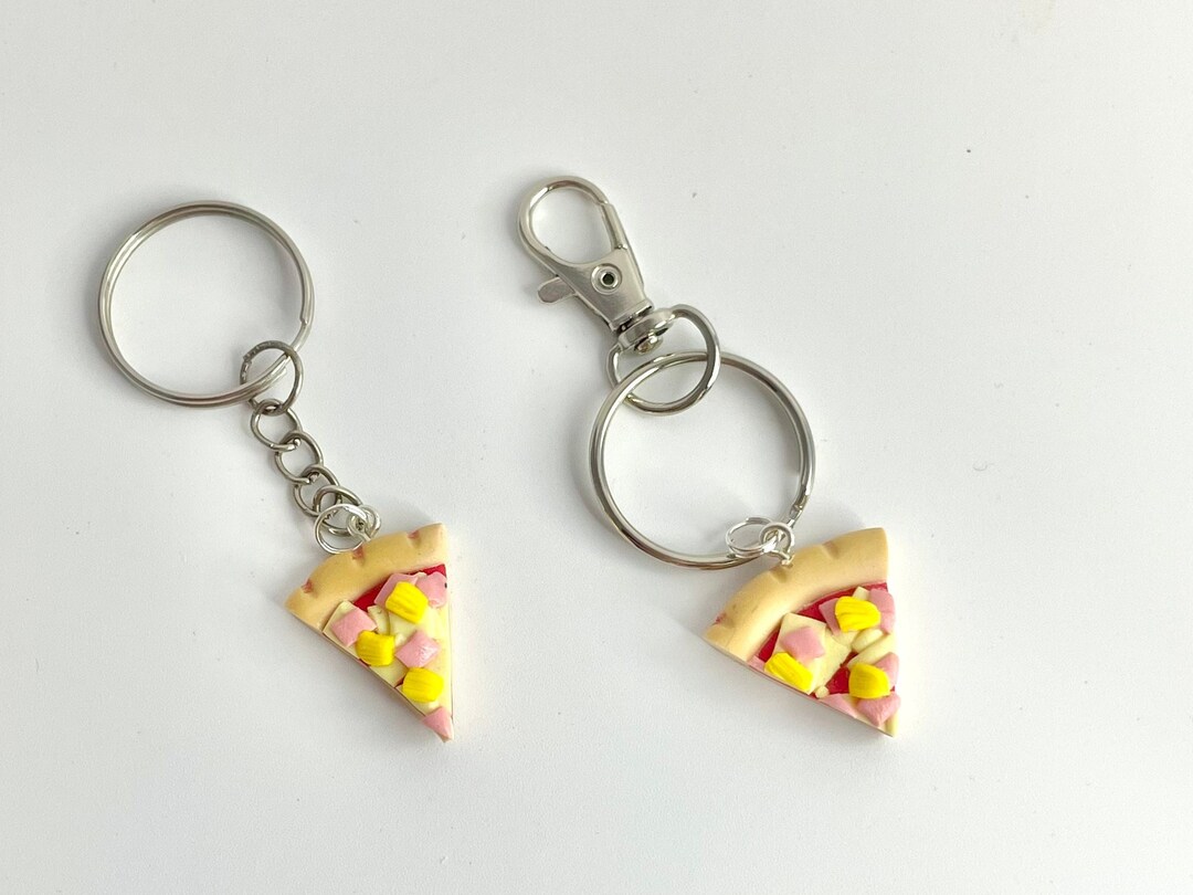 Handmade Ham and Pineapple Pizza Slice Keyring: Polymer Clay Charm - Etsy