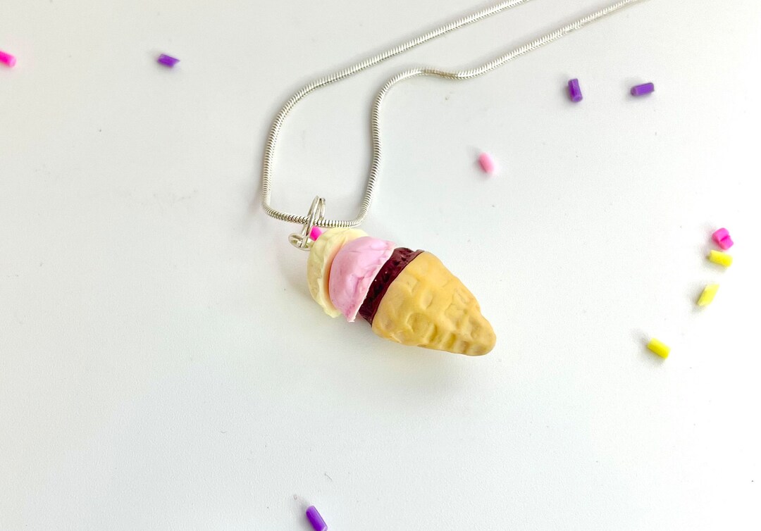 Neapolitan Ice Cream Necklace: Handmade Polymer Clay Charm - Etsy