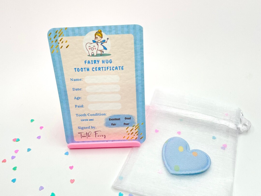 Blue Tooth Fairy Gift Set: Pocket Hug, Certificate & Organza Bag - Etsy