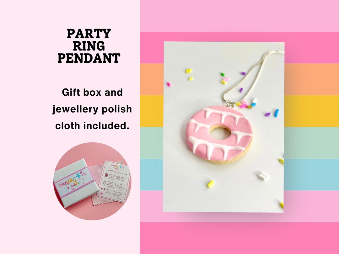 Pink Party Ring Biscuit Handmade Necklace, Gift Box Included - Etsy