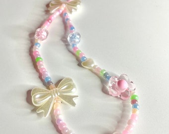 Pink Strawberry Heart Bow Mobile Phone Charm Lanyard Wrist Strap Gift ...