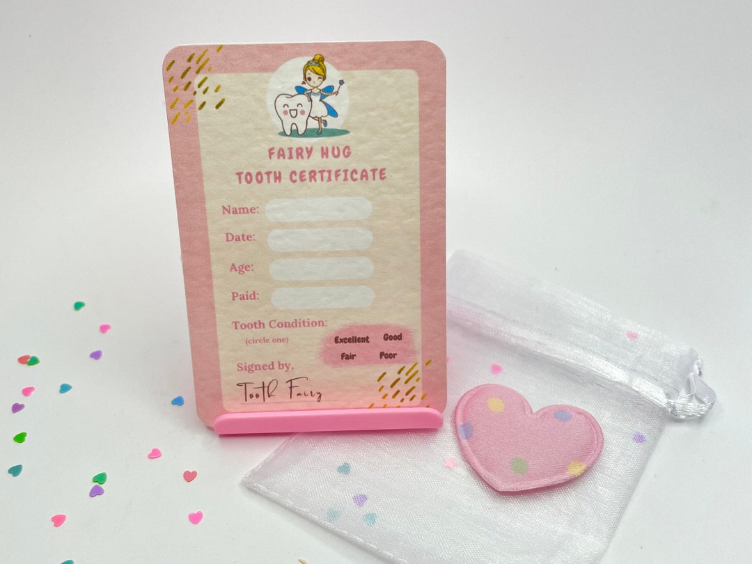 Pink Tooth Fairy Gift Set: Pocket Hug, Certificate, Organza Bag - Etsy