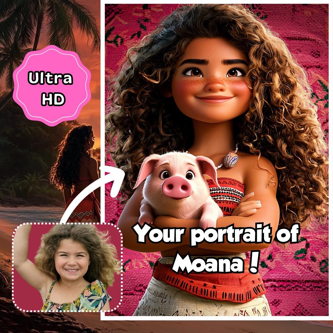 Portrait of Moana, Moana, Moana Invitation, Princess Vaiana, Cartoon ...