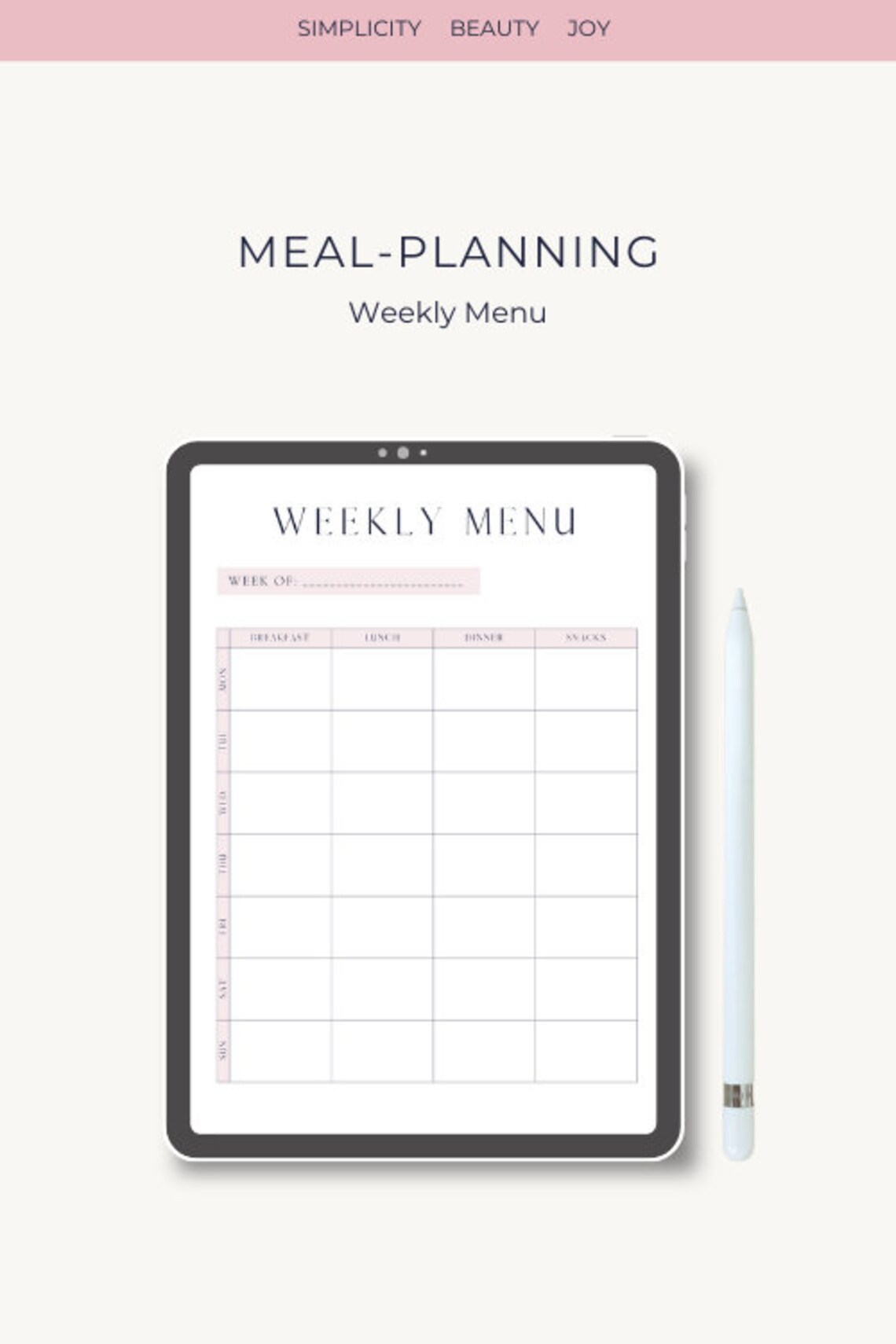 Weekly Meal Planner With Grocery List Printable Template Bundle | 7 Day ...