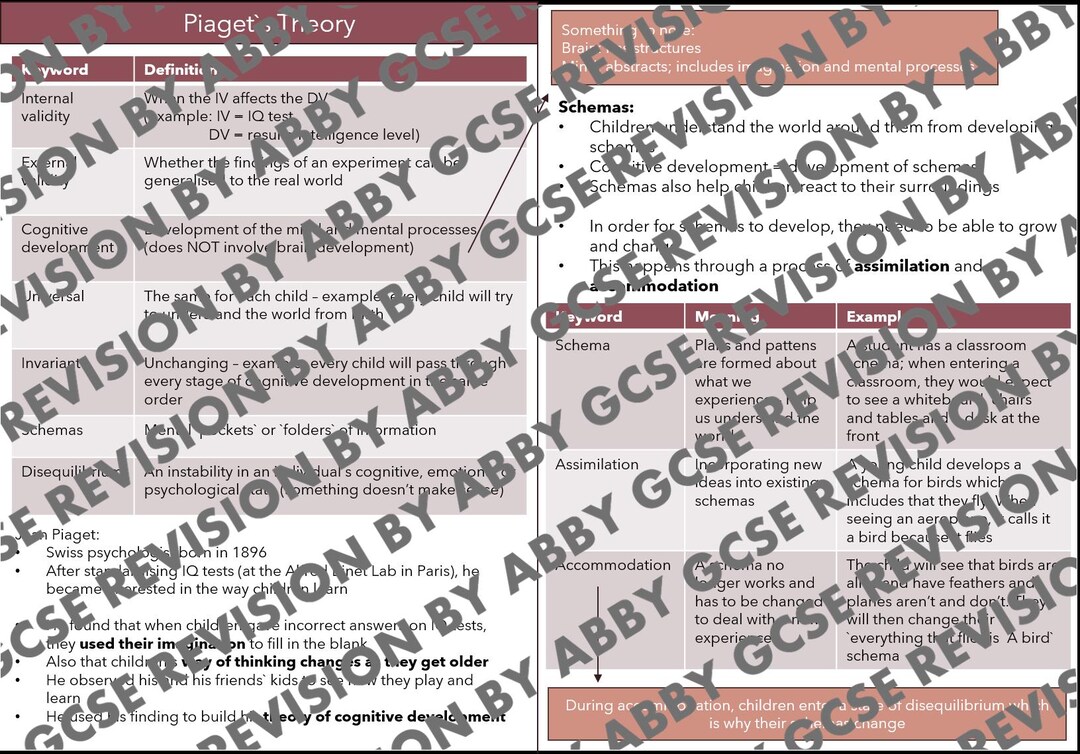 Theories of Piaget Revision Resources Bundle - GCSE Psychology - Etsy
