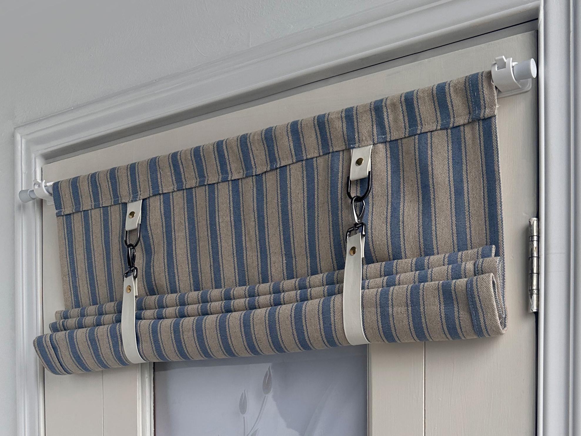 Beige Stripe Roll up Shade, French Door Curtain Valance With Velcro ...