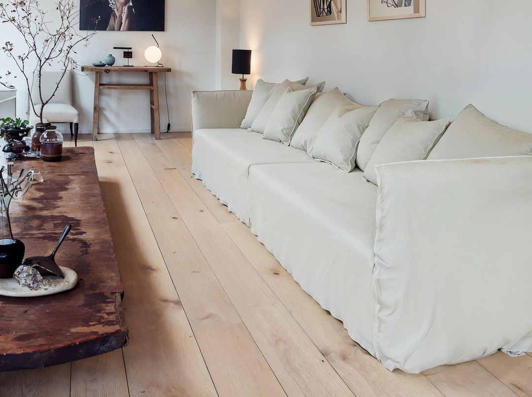 Beige Cotton and Linen Sofa Covers, Custom Sofa Covers, Full Sofa ...