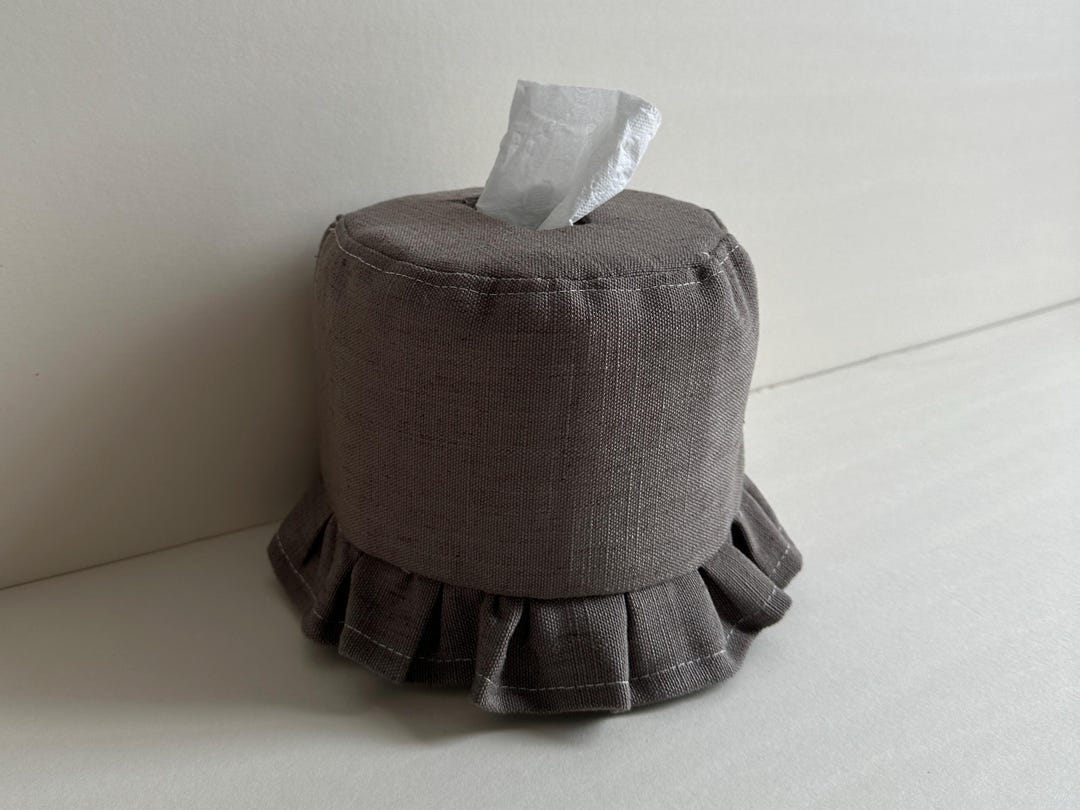 Dark Grey Cotton Tissue Box Cover. Round Tissue Box, Fabric Tissue Box ...
