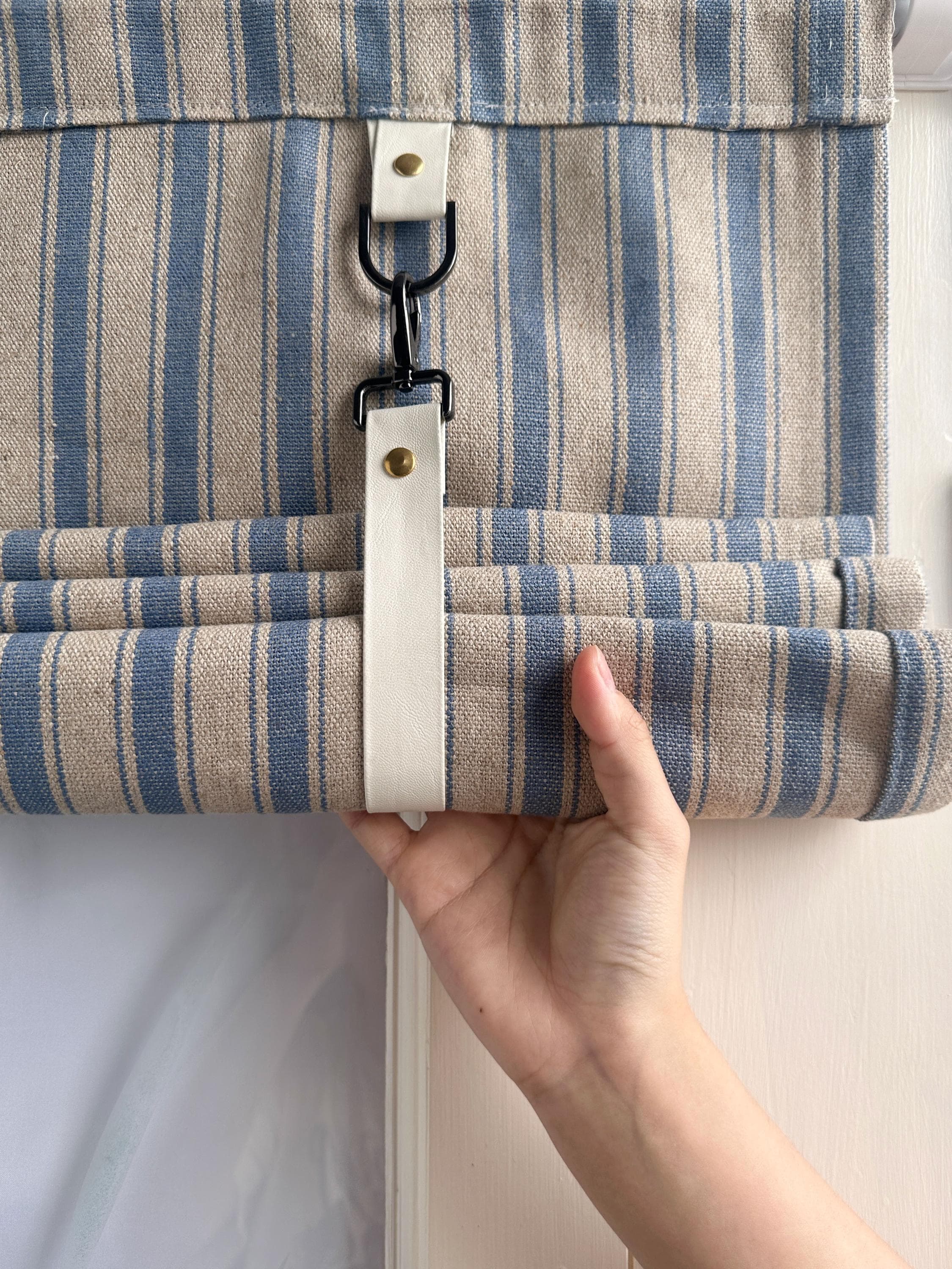 Beige Stripe Roll up Shade, French Door Curtain Valance With Velcro ...